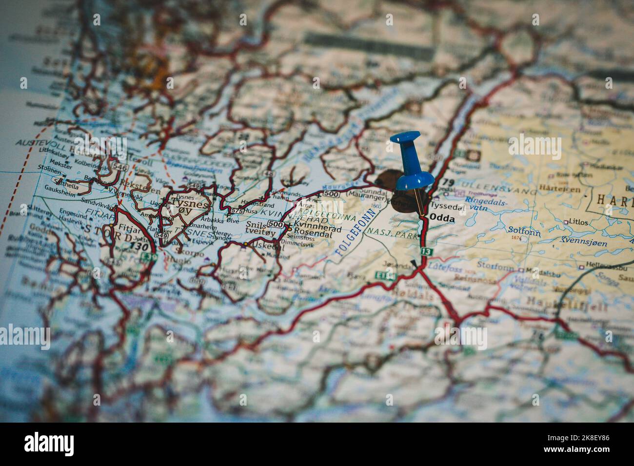 Odda, Norway. Blue pinhead on map Stock Photo - Alamy