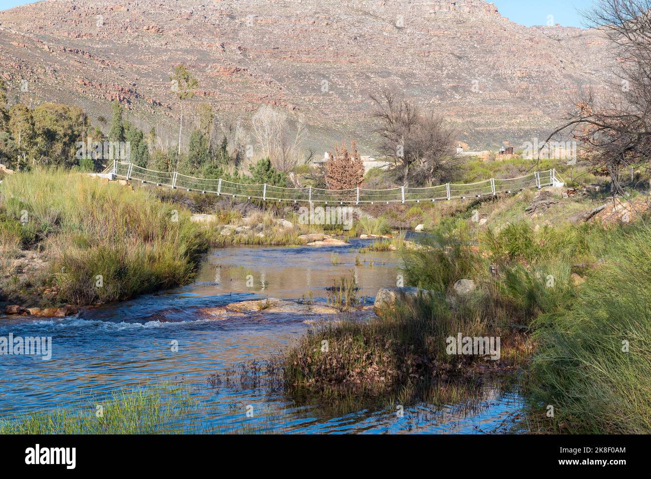 Pedestrian bridge over the Krom River at Kromrivier Cederberg Park in ...