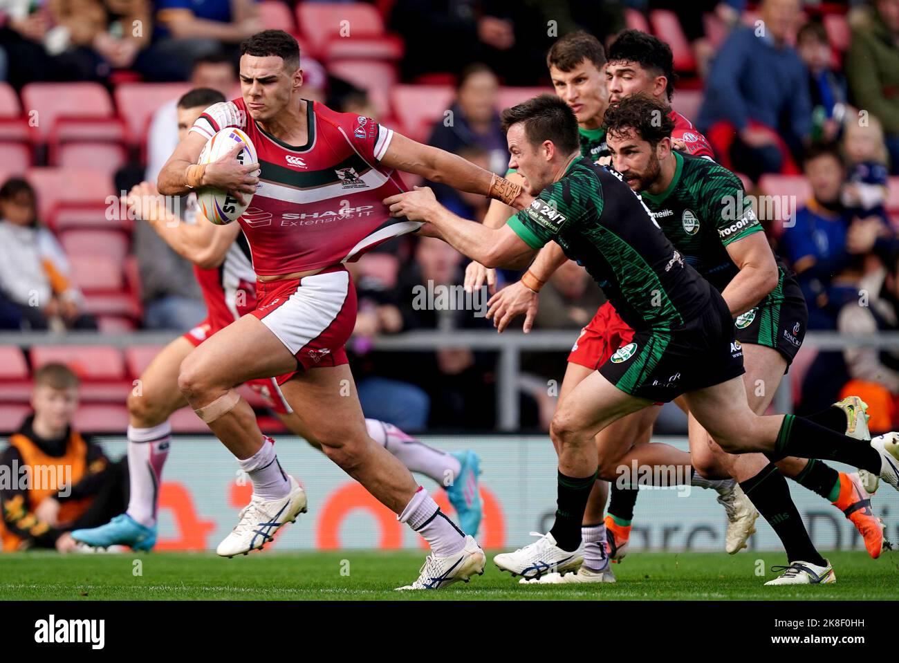 Lebanon's Jacob Kiraz (left) is tackled by Ireland's Luke Keary during ...