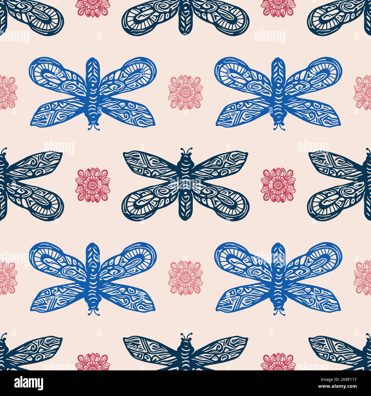 Retro butterfly seamless pattern. 70s style ecological insect garden ...