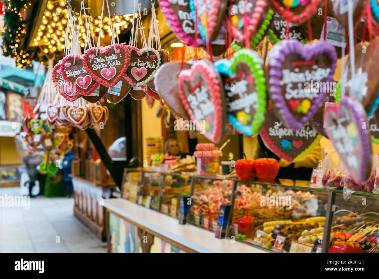 Gingerbread Hearts at German Christmas Market. Berlin. Traditional ...