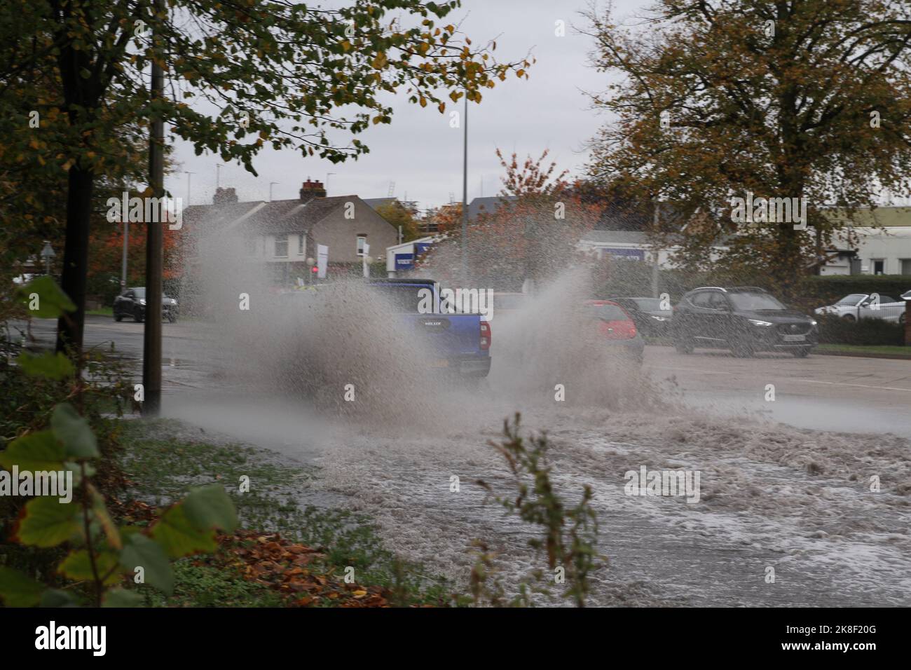 Colchester, UK. 23rd Oct 2022. Heavy thundery showers are causing flash ...