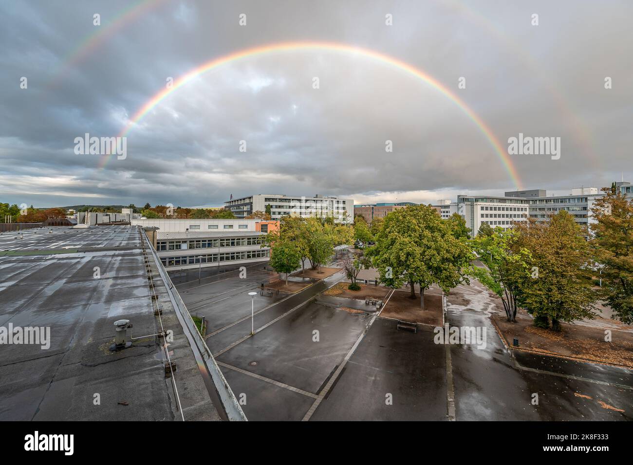 Double Rainbow over Friedrich Ebert Gymnasium Schoolyard text saying ...