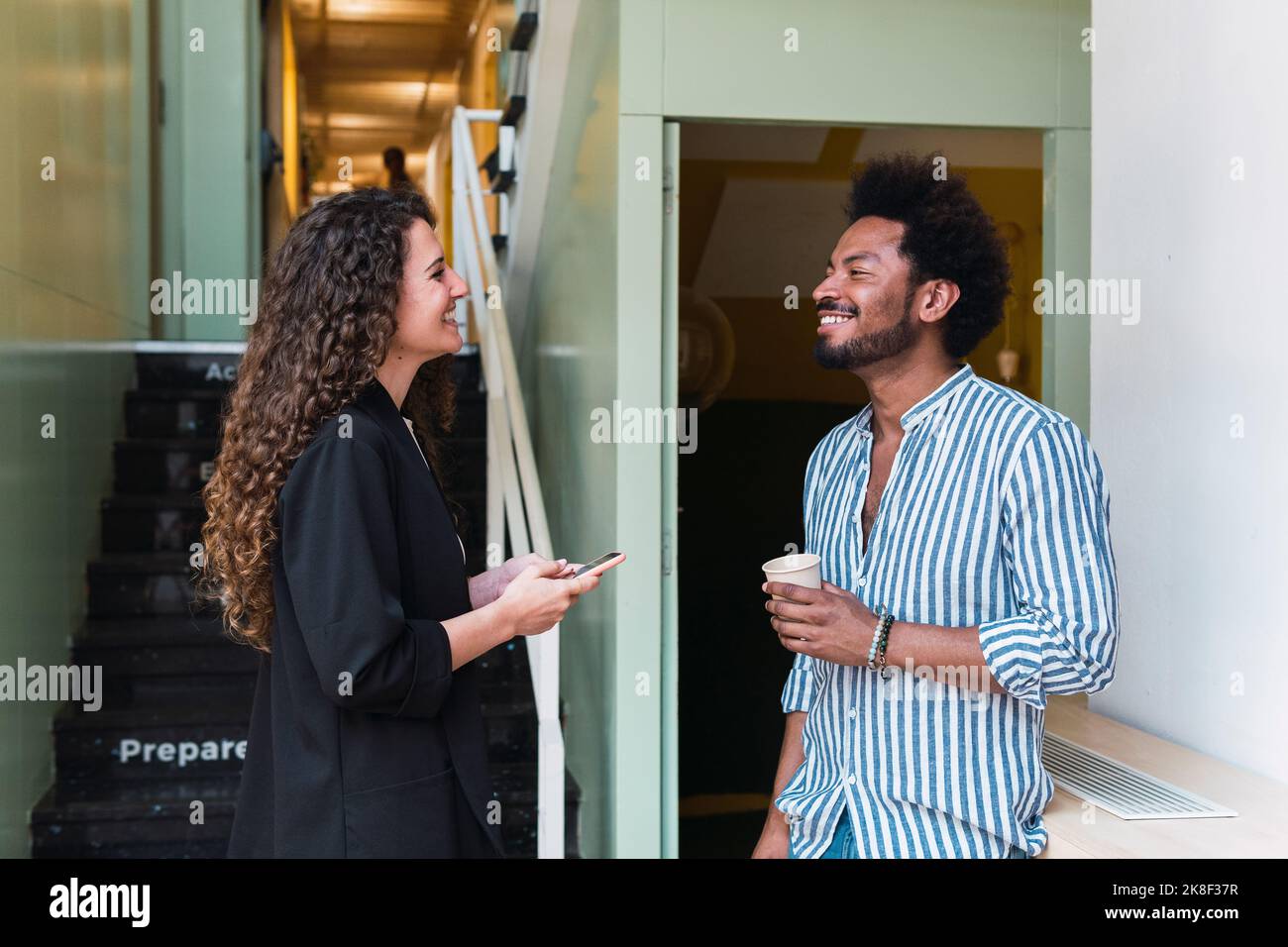 Caucasian male female colleague hi-res stock photography and images - Alamy
