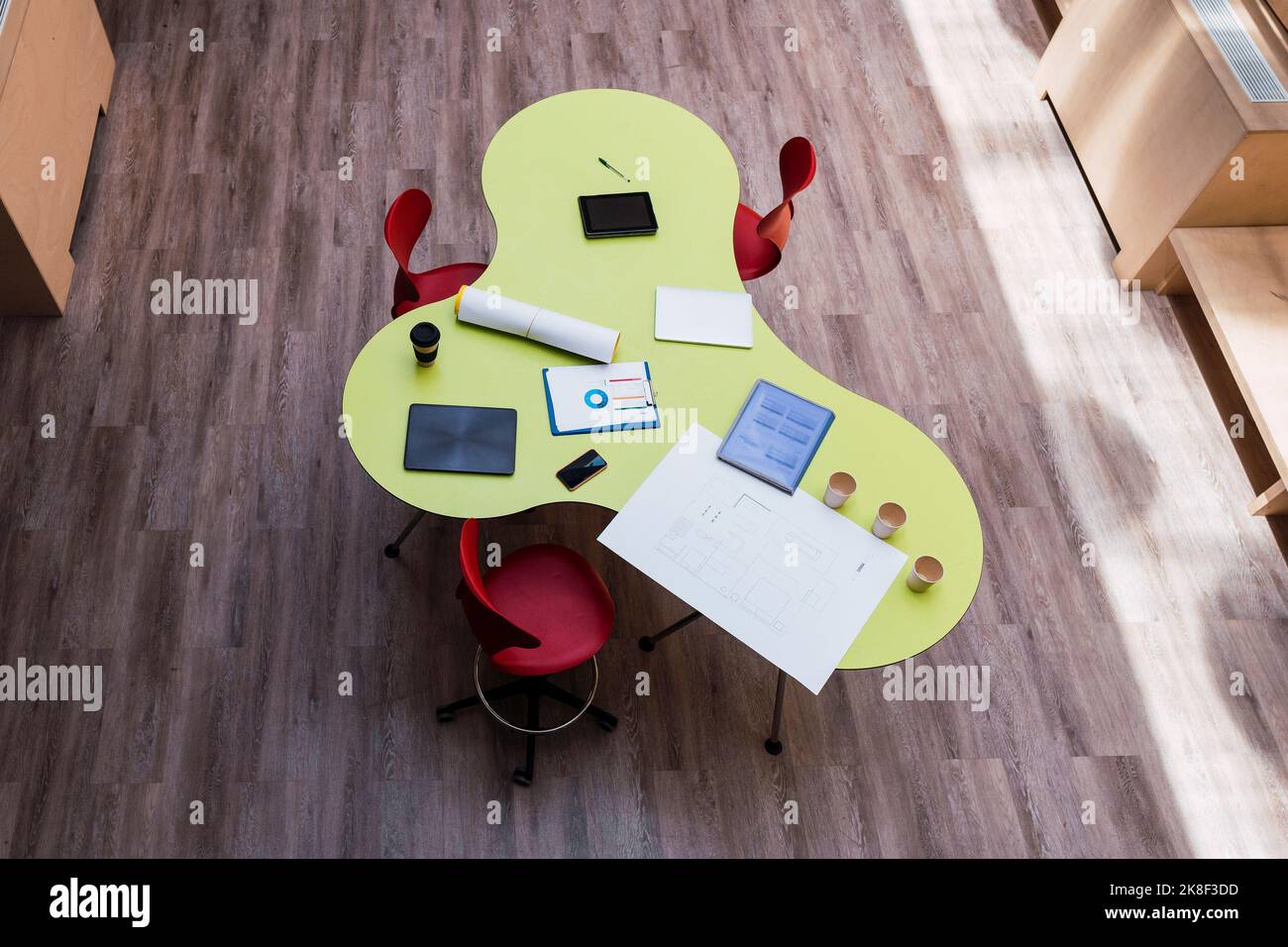 Tablet pc disposable coffee cups table conference room hi-res stock ...