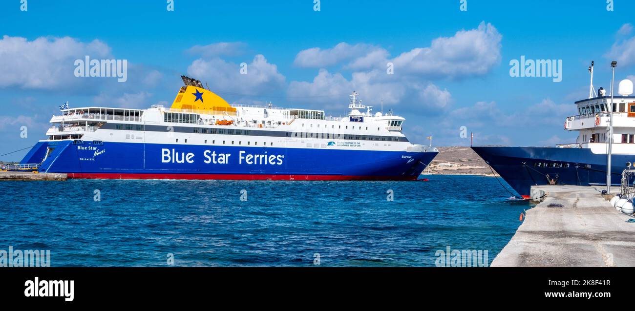 Large ferry docked in the harbor of Paros island in Greece Stock Photo ...