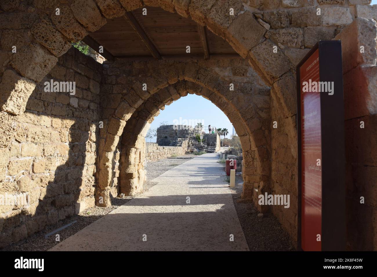 Remains of the fortified medieval city - Caesarea National Park, Israel ...