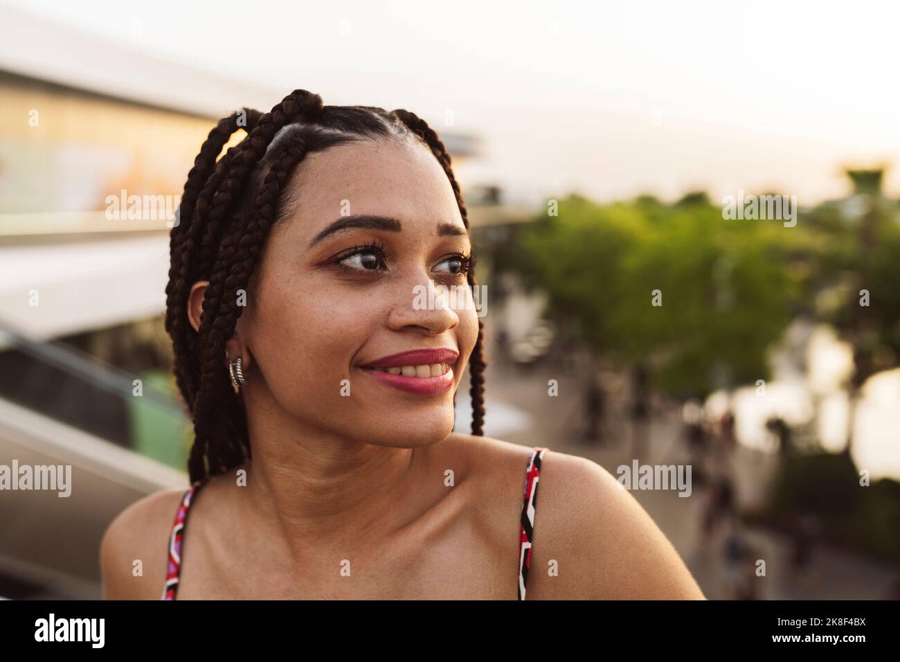 Happy young woman with braided hair Stock Photo - Alamy
