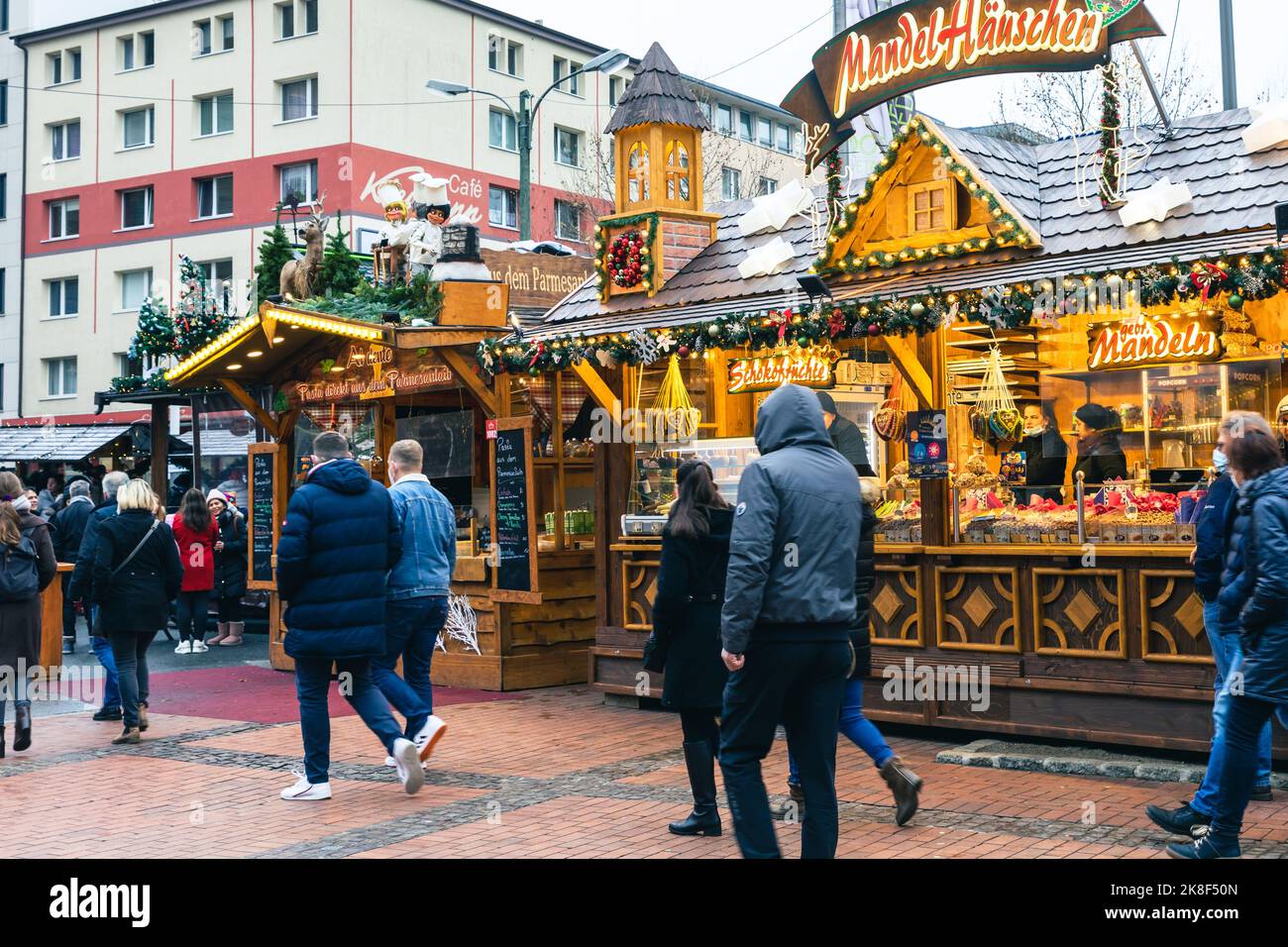 Christmas decorations on the market in Dortmund, Germany Stock Photo ...