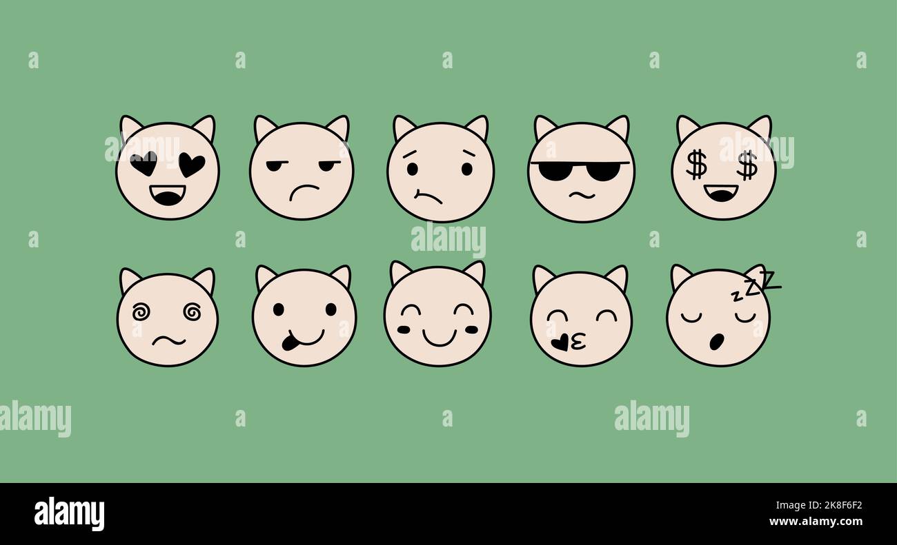 Emotional cats faces, avatars. Cute cat portrait in different ...