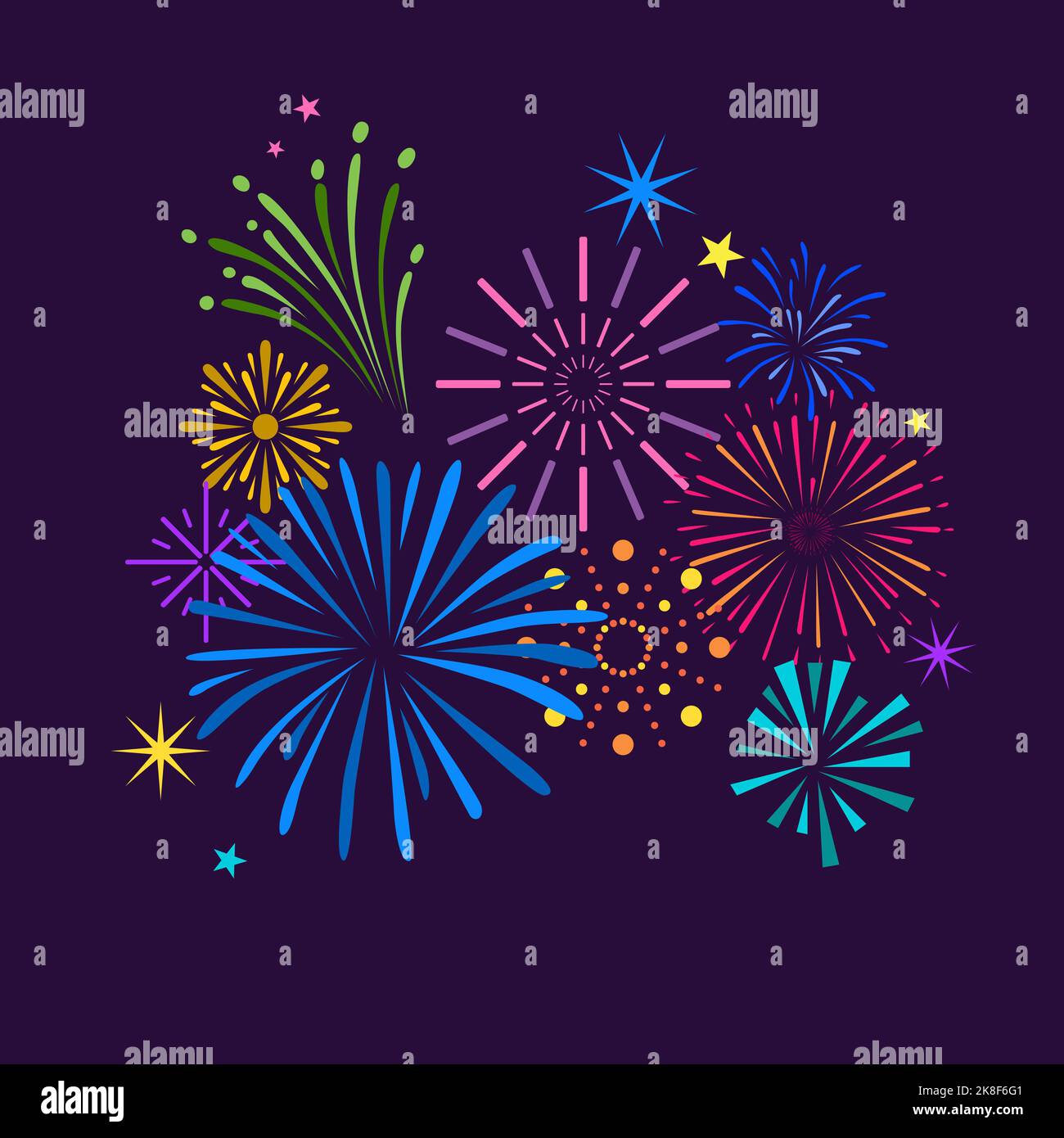 Color festive exploding fireworks elements. Magical firework, new year ...