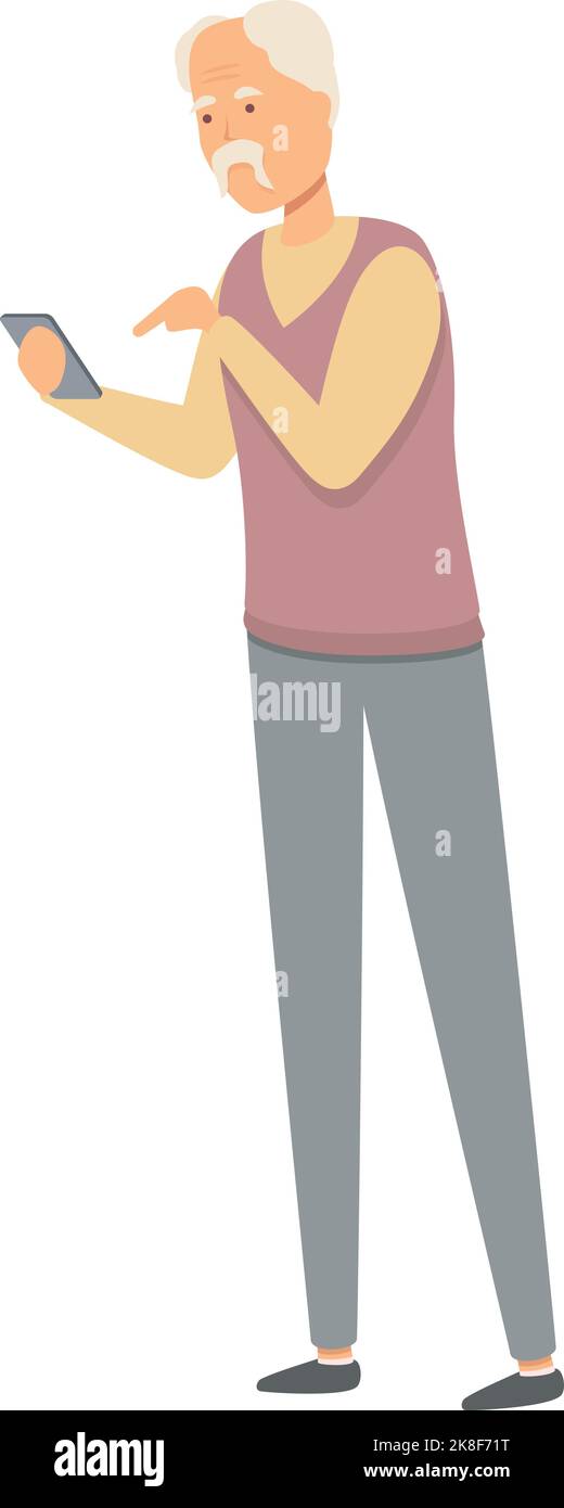 Old senior tap text icon cartoon vector. Phone person. Computer elder ...