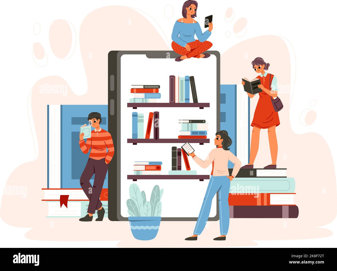 Digital library concept. University students online books reading ...