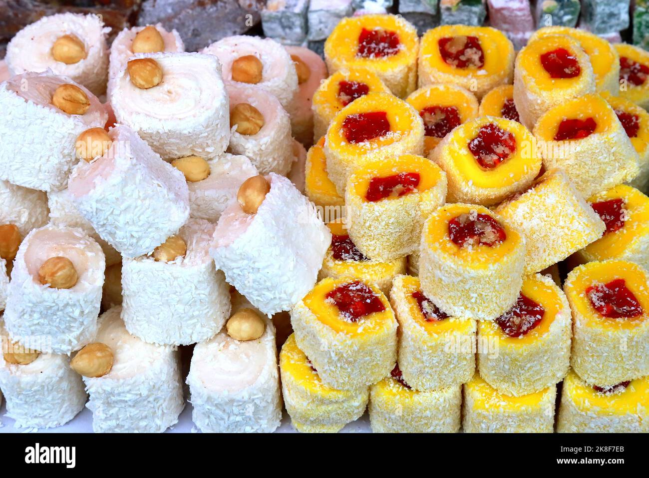 Turkish delight delicious, turkish sweets on store counter. Delicate ...