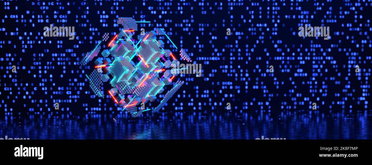 Abstract digital cube. Blockchain technology concept. Big data concept ...