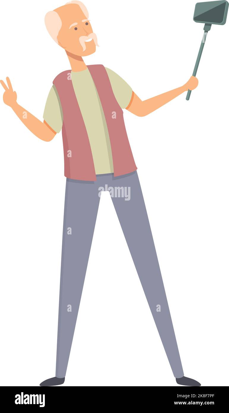 Grandpa use selfie stick icon cartoon vector. Old person. Senior mobile ... Grandpa use selfie stick icon cartoon vector. Old person. Senior mobile ...