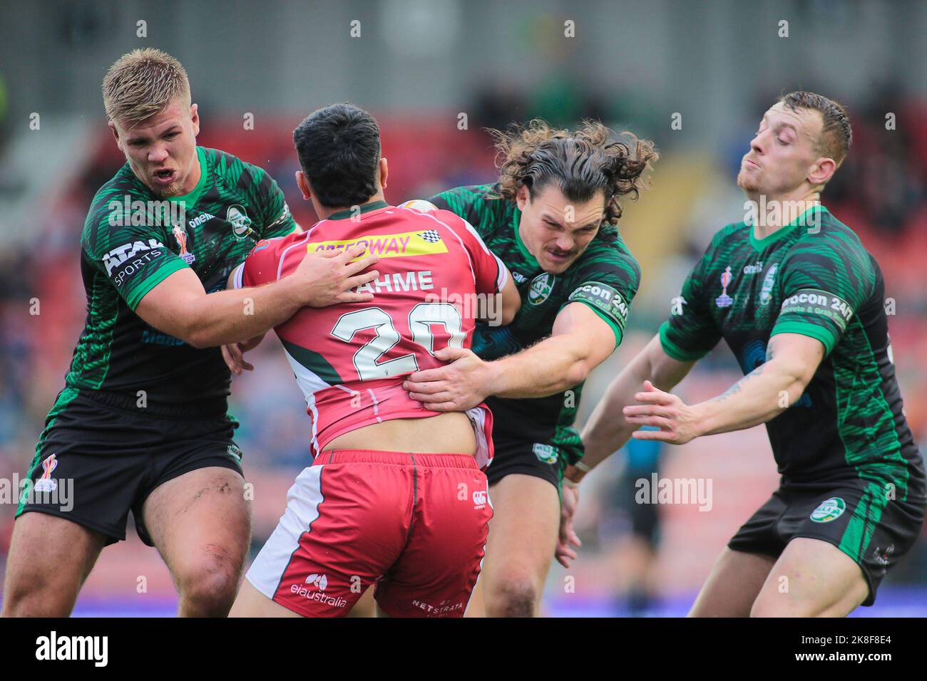Leigh, UK. 23rd Oct, 2022. ***Robbie Mulhern Frankie Halton and Harry ...