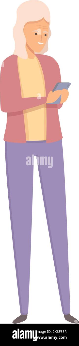Grandma use phone icon cartoon vector. Old senior. Computer elder Stock ...