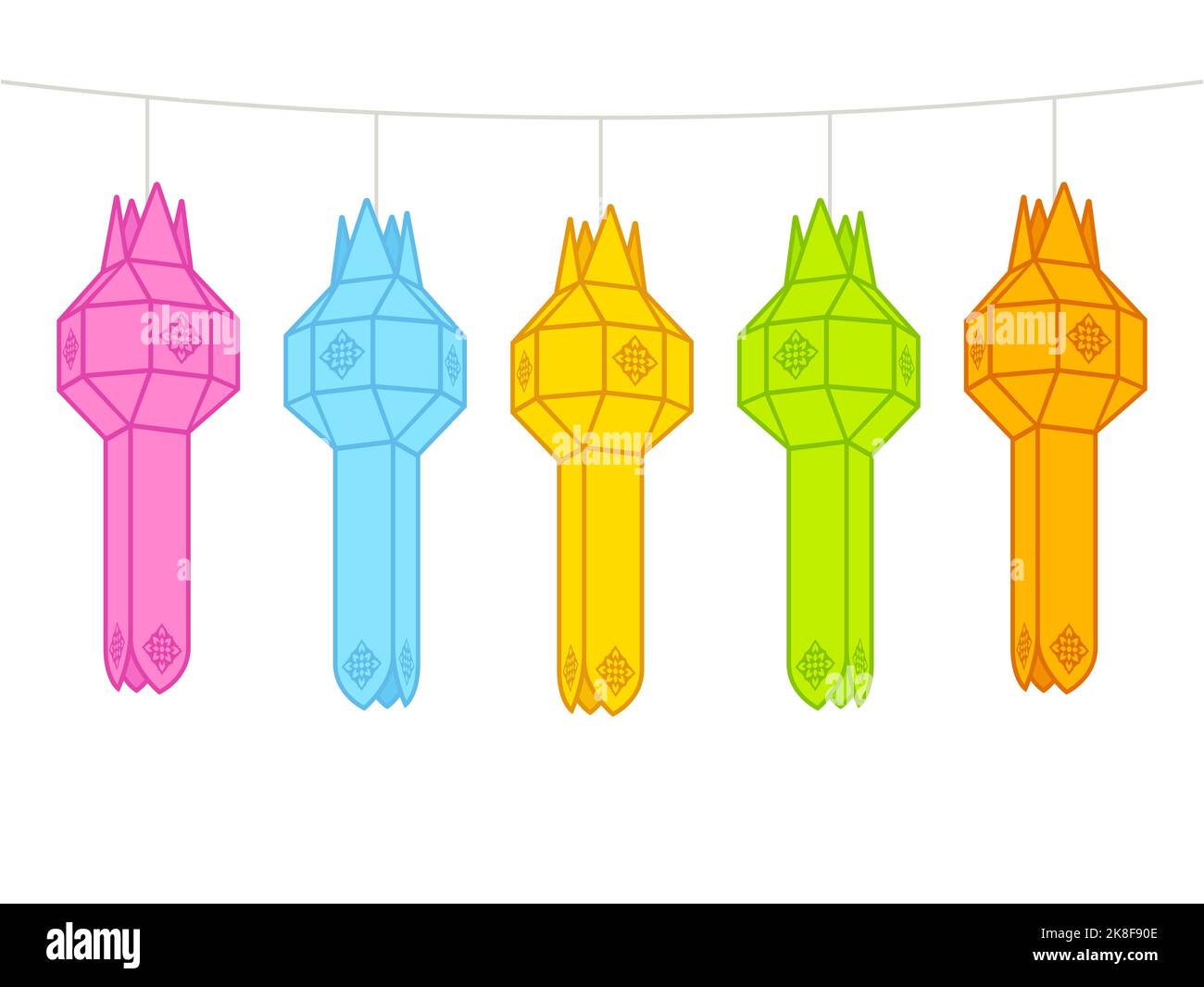 Traditional Thai paper lanterns for Yi Peng or Loy Krathong festival. Hanging lanterns of ...
