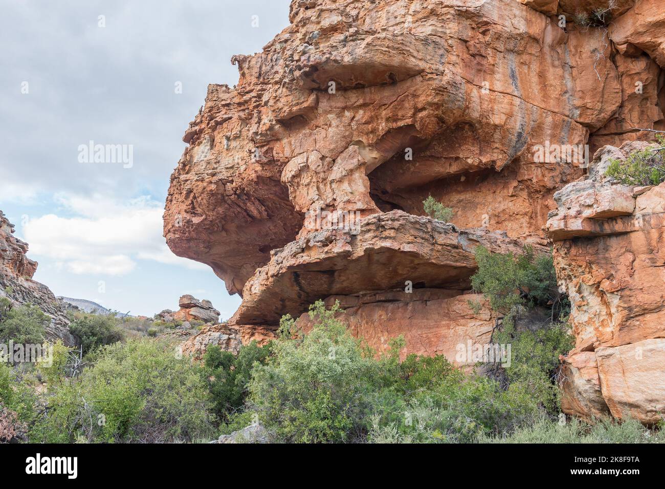 A rock arch and balcony at the Stadsaal Caves in the Western Cape ...