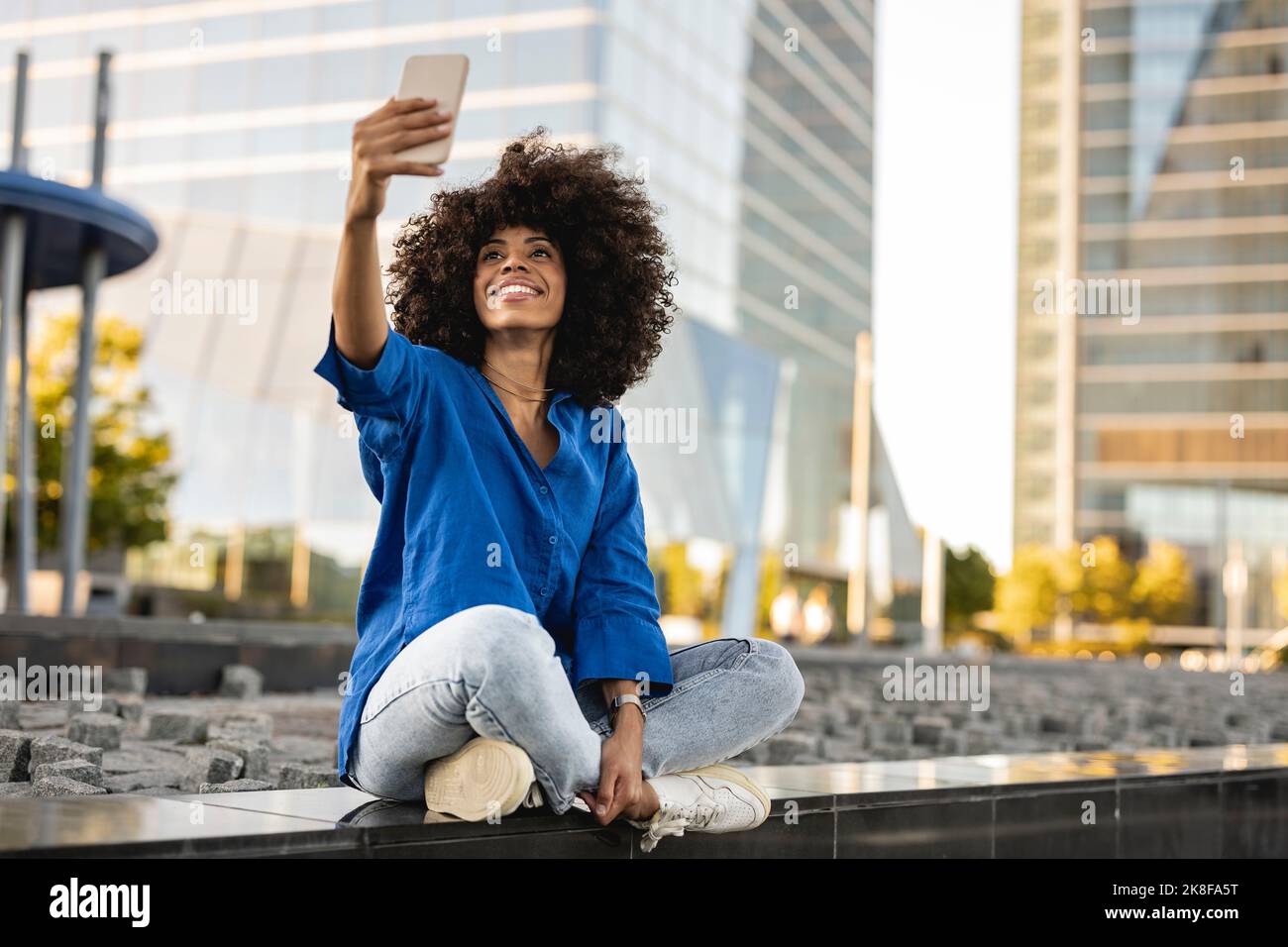 Woman talking selfie with phone hi-res stock photography and images - Alamy