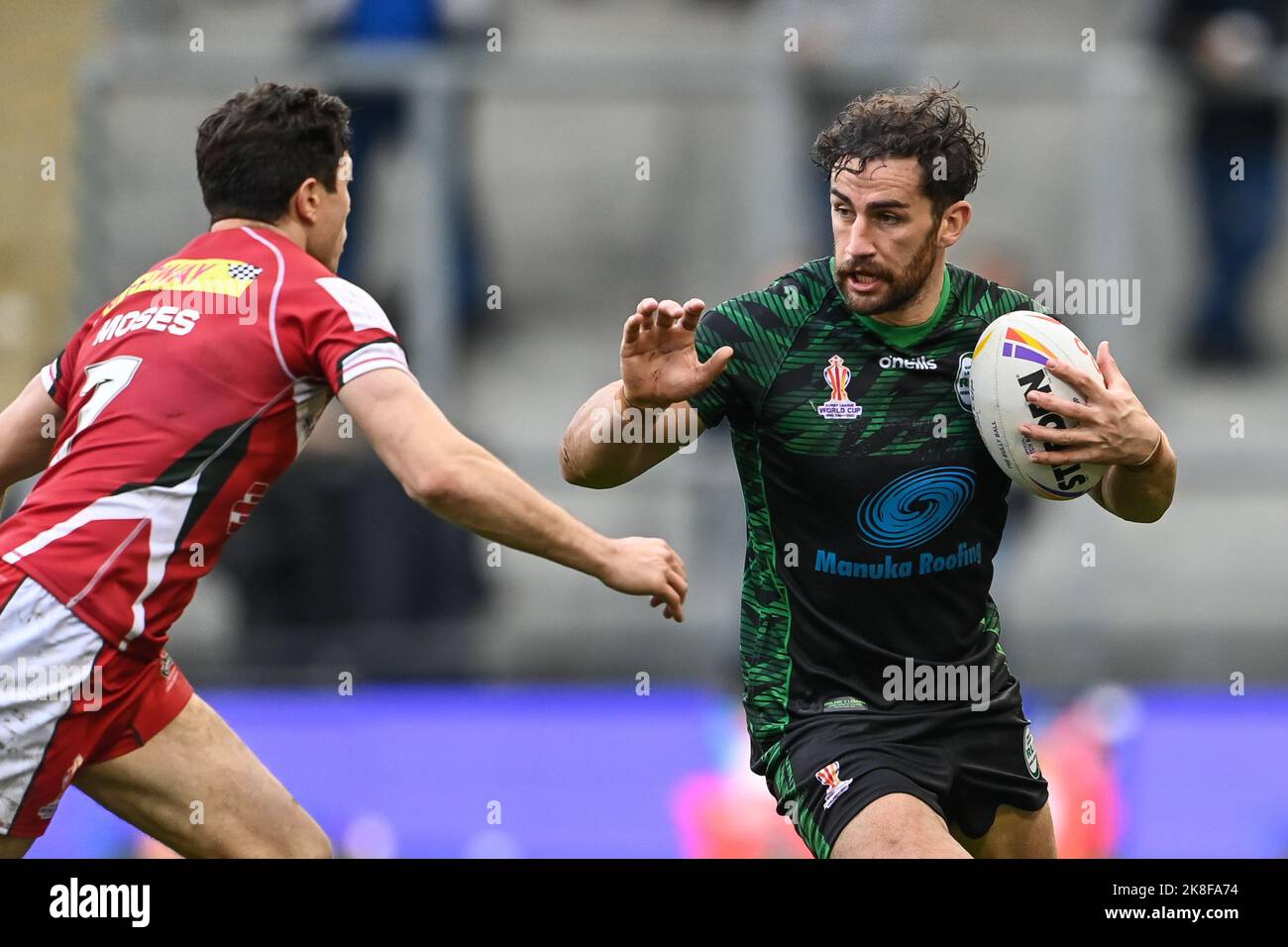 Toby King of Ireland in actionduring the Rugby League World Cup 2021 ...