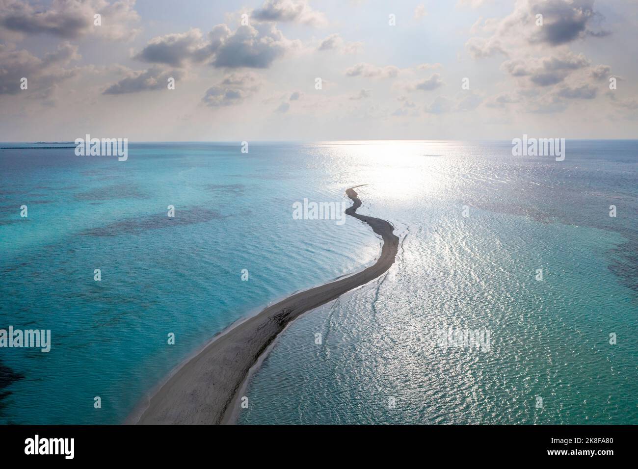 Maldives, Lhaviyani Atoll, Aerial view of sandbar surrounded by waters ...