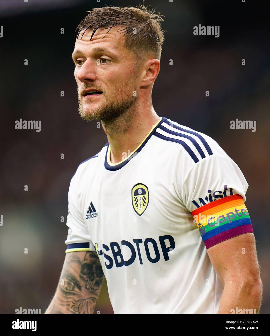 Leeds United's Liam Cooper wears the Rainbow Laces armband during the ...