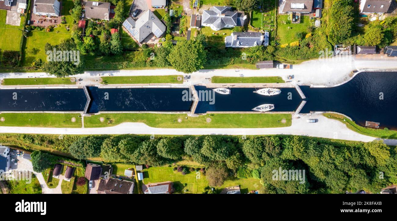 Aerial view of Neptune's Staircase with Great Glen Way alongside ...