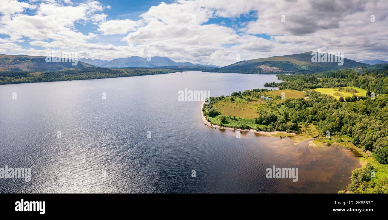 Aerial view of Loch Lochy and Ben Nevis mountain in background ...