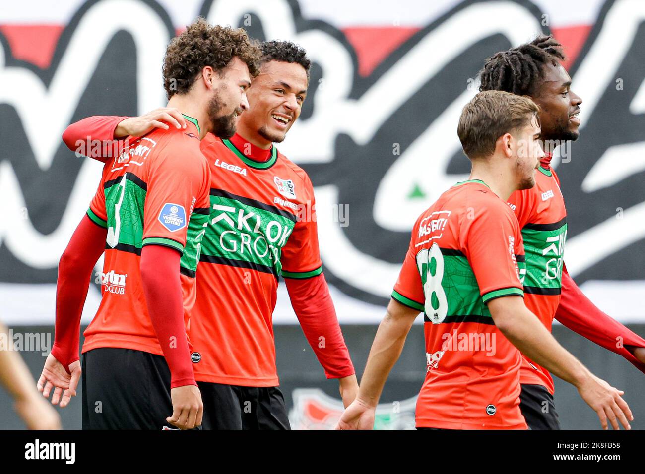 NIJMEGEN, NETHERLANDS - OCTOBER 23: Ilias Bronkhorst of N.E.C., Bart van Rooij of N.E.C ...
