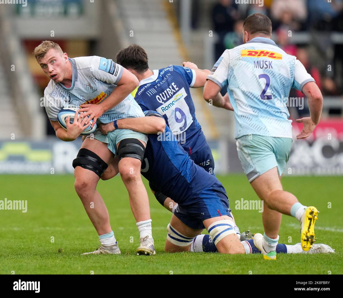Jack Kenningham #6 of Harlequins is tackled during the Gallagher ...