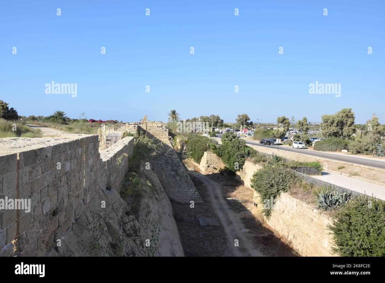 Remains of the fortified medieval city walls - Caesarea National Park ...