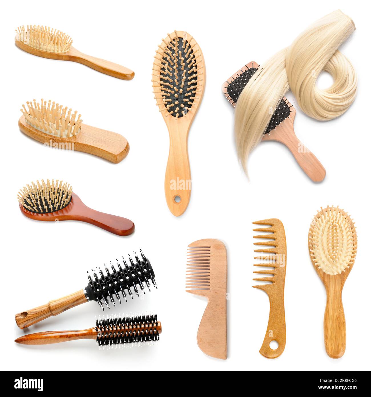 Set of different hair brushes and combs isolated on white Stock Photo ...