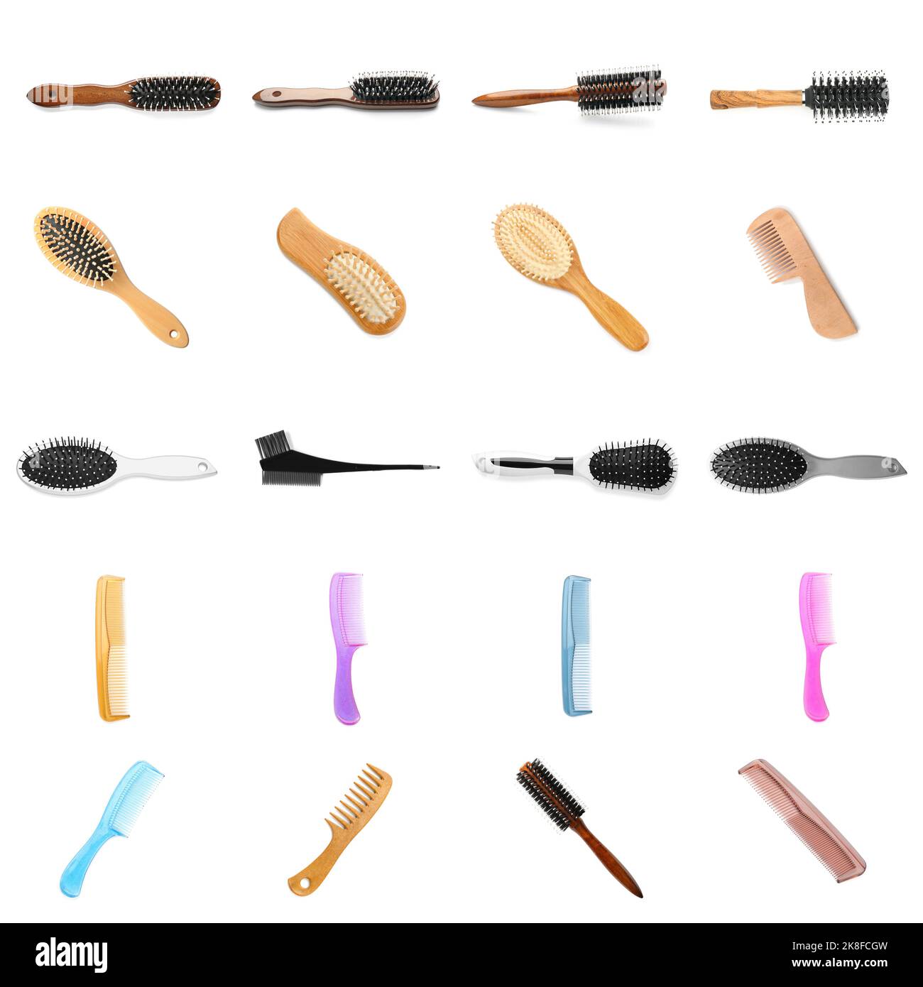 Set of different hair brushes and combs isolated on white Stock Photo ...