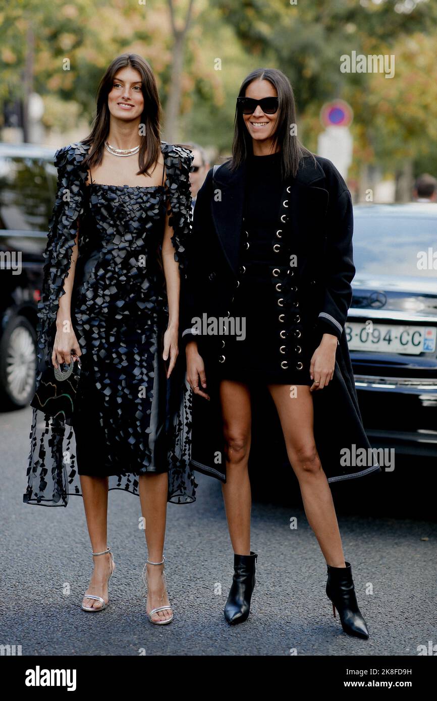 Street style, models Rossana Latallada and Chantal Monaghan arriving at ...