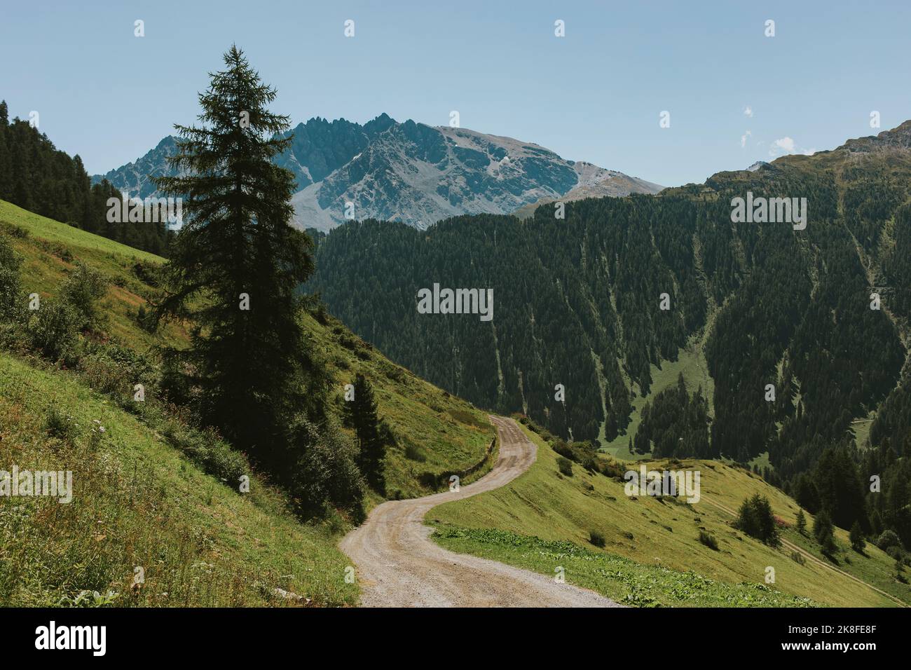 Switzerland, Graubunden Canton, Winding footpath in Samnaun Alps with ...