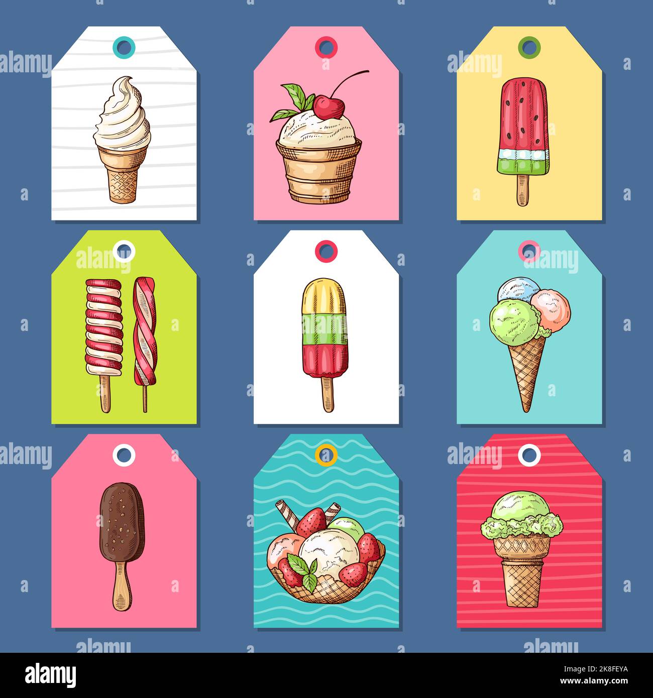 Ice cream cards. illustrations of frozen delicious products ice cream ...