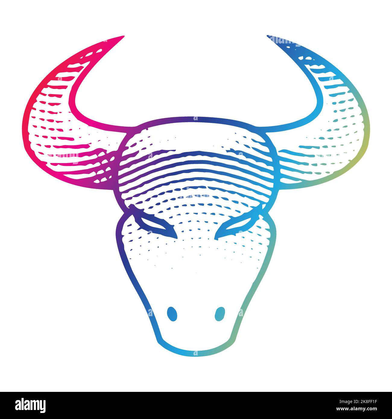 Illustration of Scratchboard Engraved Bull Front View in Rainbow Colors ...