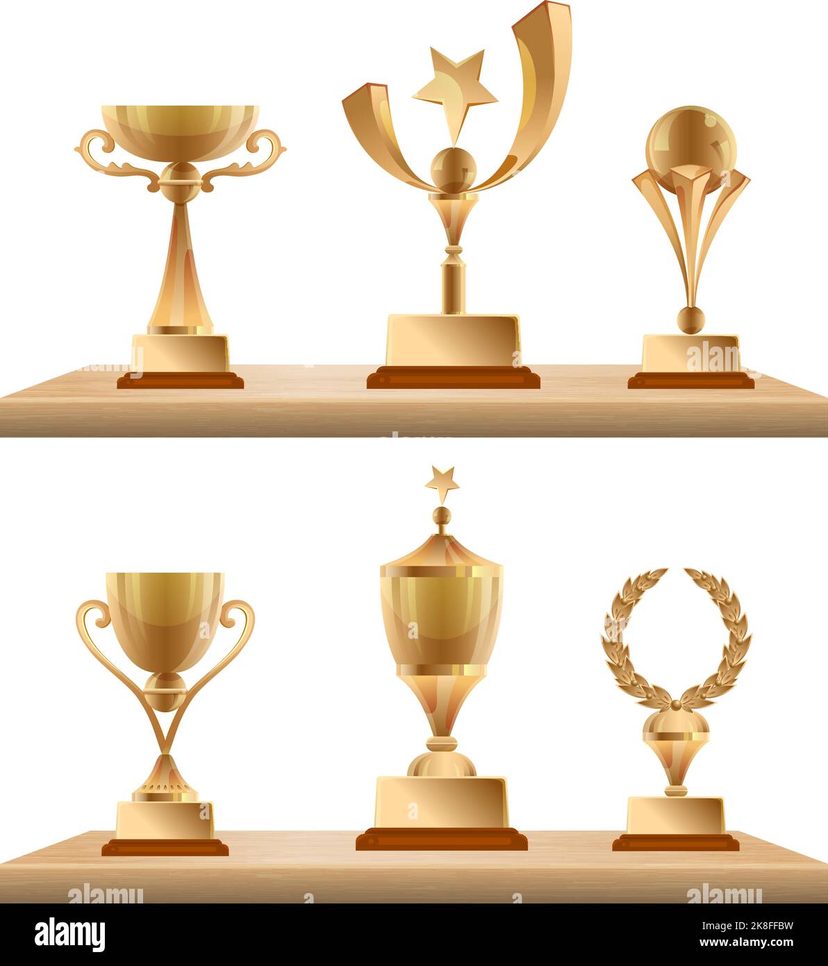 Trophy cups on shelves. awards for sport competition winners. Vector ...