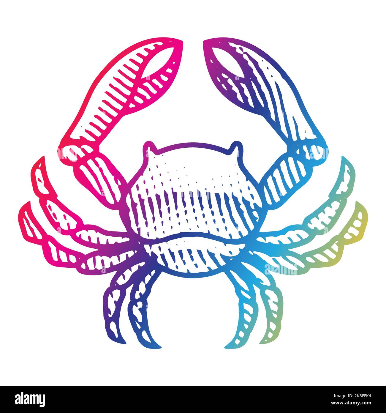 Illustration of Scratchboard Engraved Crab in Rainbow Colors isolated ...