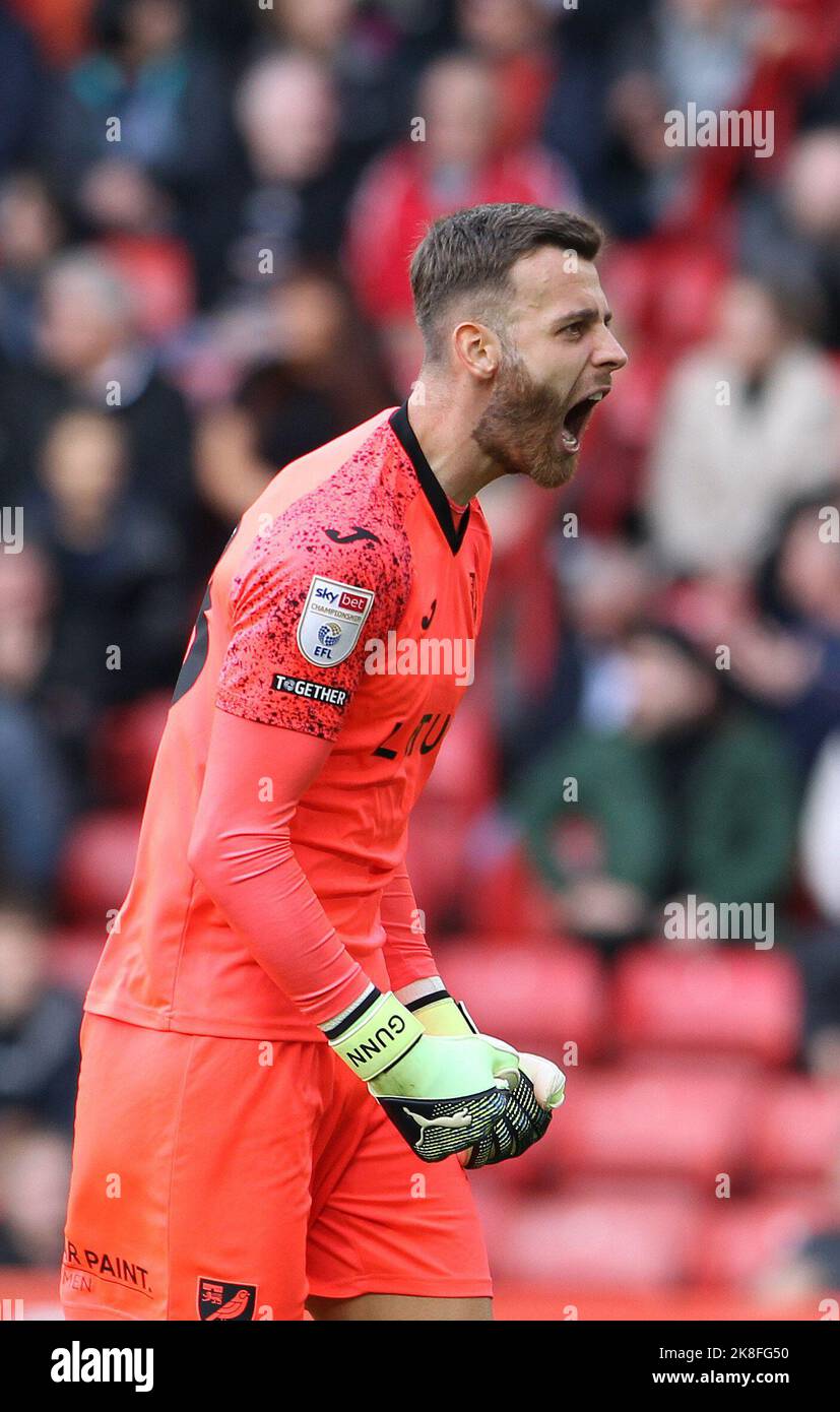 Sheffield, UK. 22nd Oct, 2022. Angus Gunn of Norwich City celebrates ...