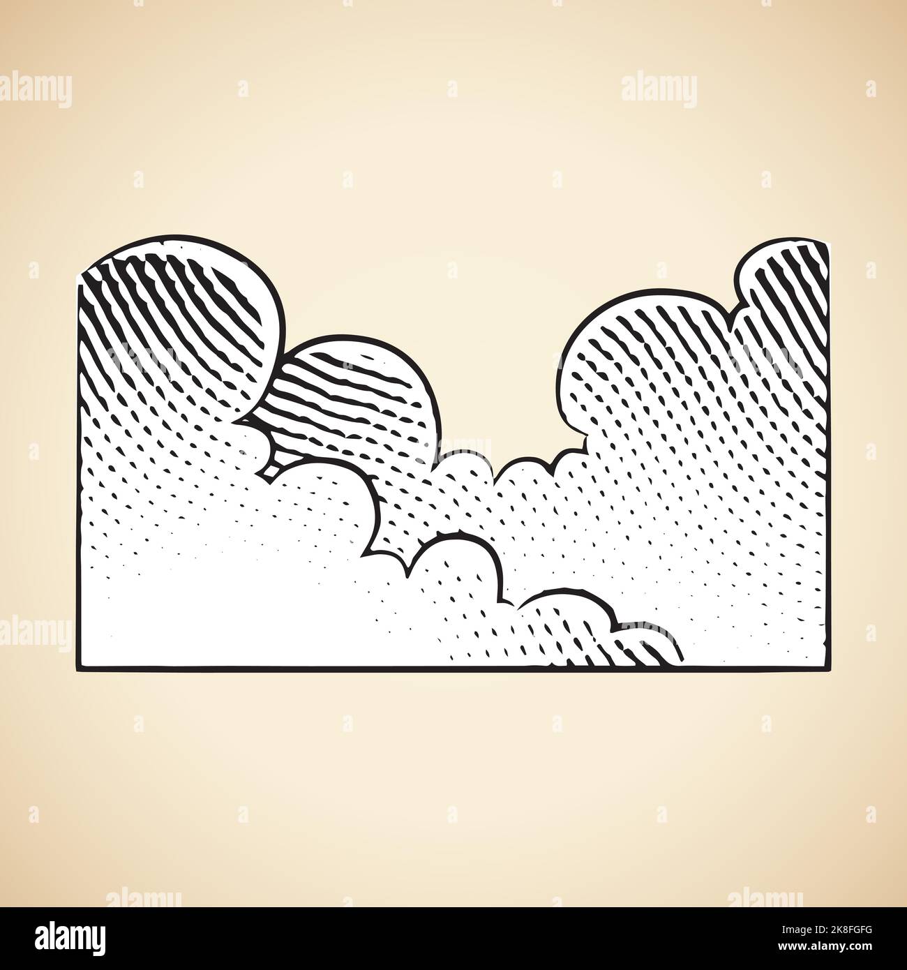 Scratchboard Engraving of Clouds with White Fill isolated on a White ...