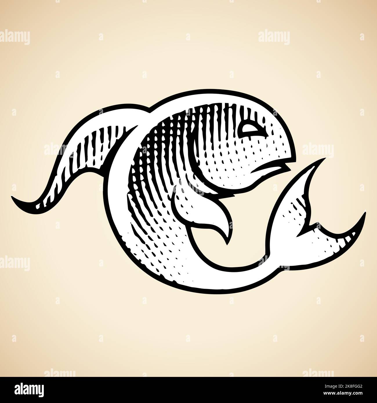 Illustration of Scratchboard Engraved Fish with White Fill isolated on ...