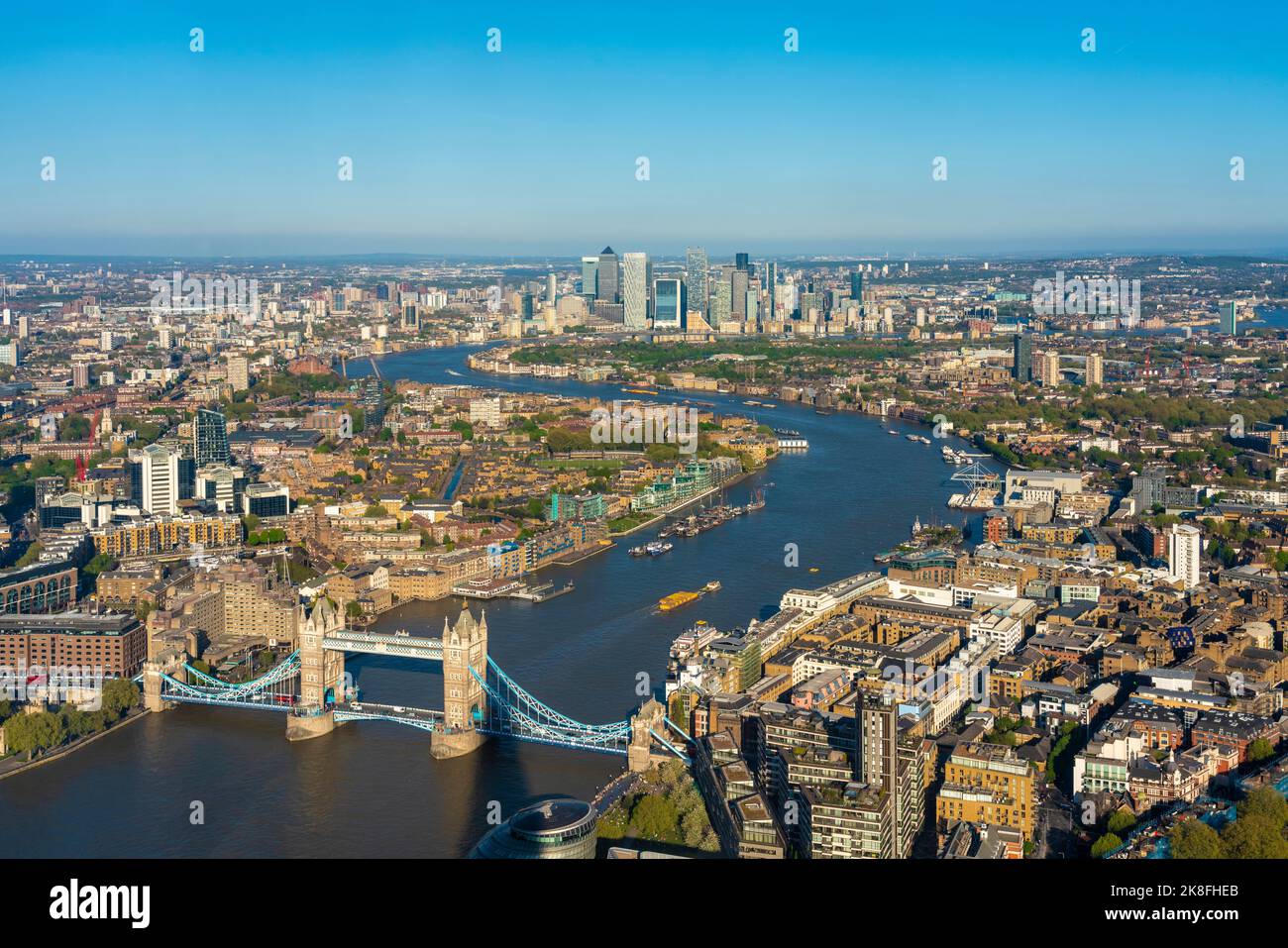 UK, England, London, Elevated view of river Thames winding through ...