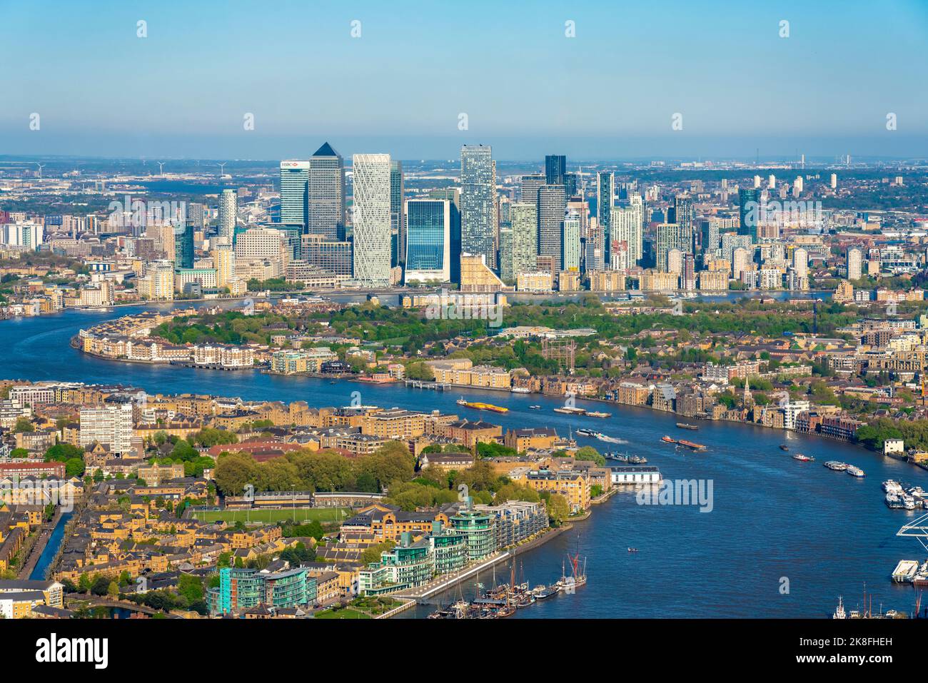 UK, England, London, Elevated view of river Thames winding through ...