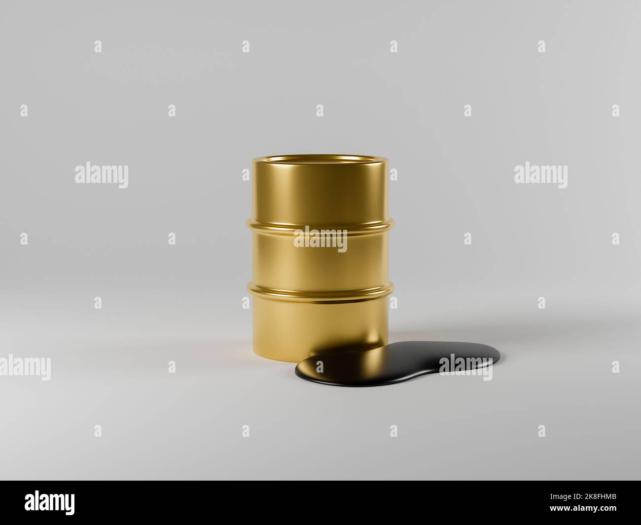 Three dimensional render of gold colored oil drum leaking oil Stock ...