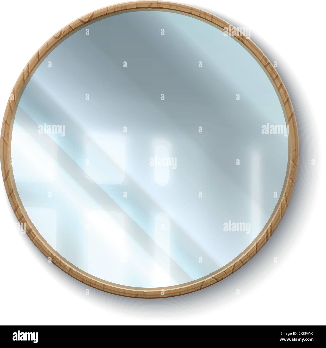 Realistic mirror. 3D reflective glass surface in circle frame ...