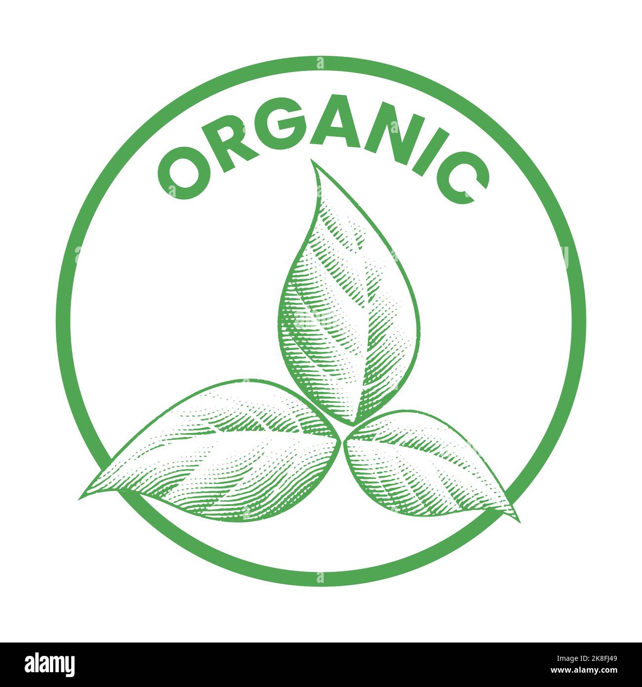 Organic Round Icon with Shaded Engraved Green Leaves isolated on a ...