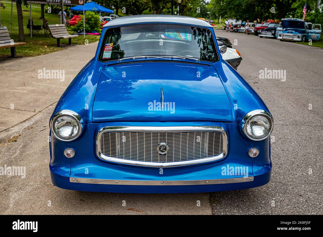 Des Moines, IA - July 01, 2022: High perspective front view of a 1959 ...